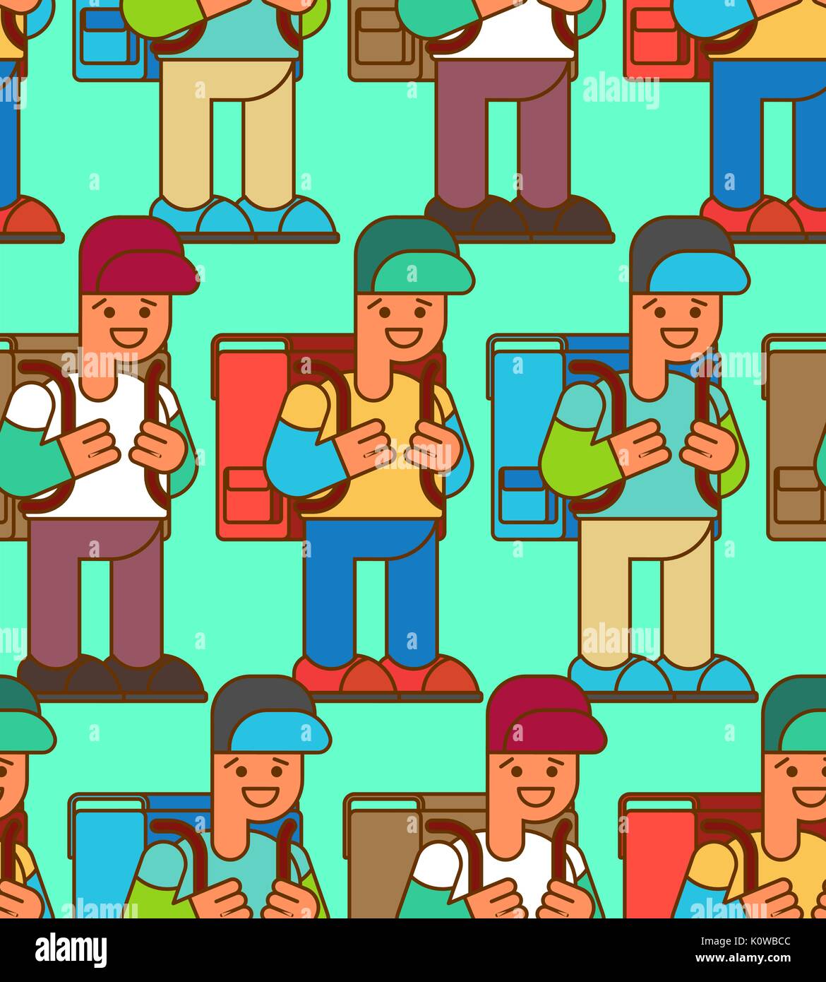 Back to school seamless pattern. Boy and Backpacks. Background for ...