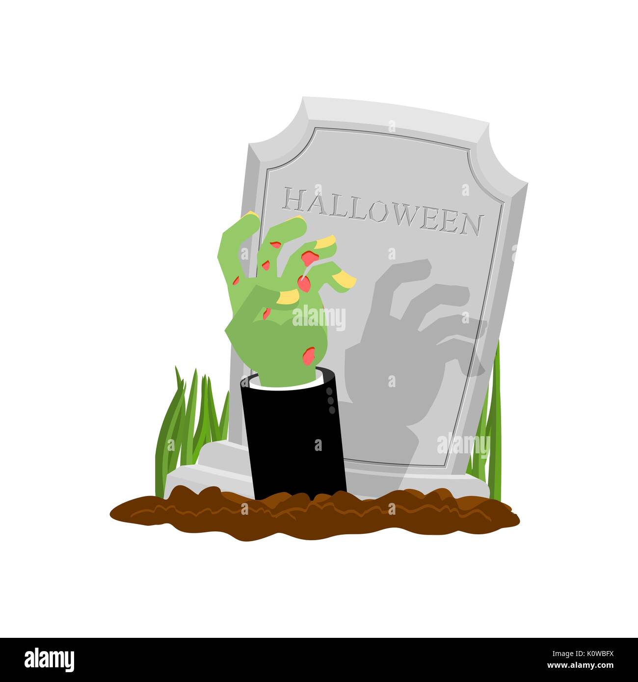 Halloween. Grave and hand of zombie. Gravestone and arm dead man ...