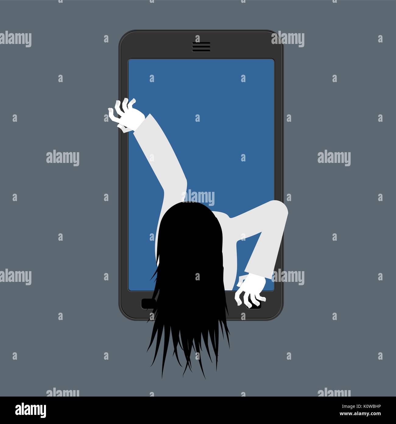 Witch zombie from smartphone. Zombie girl comes out of phone gadget ...