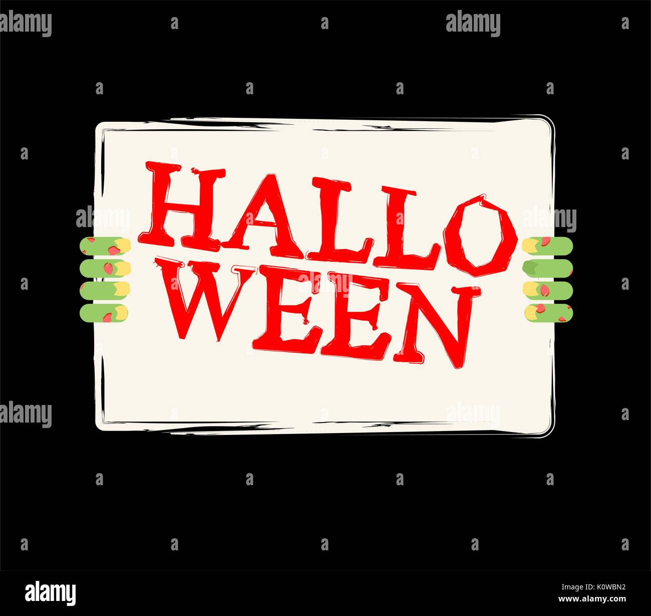 Halloween Zombie hand holding white sheet. Green hand holds and ...