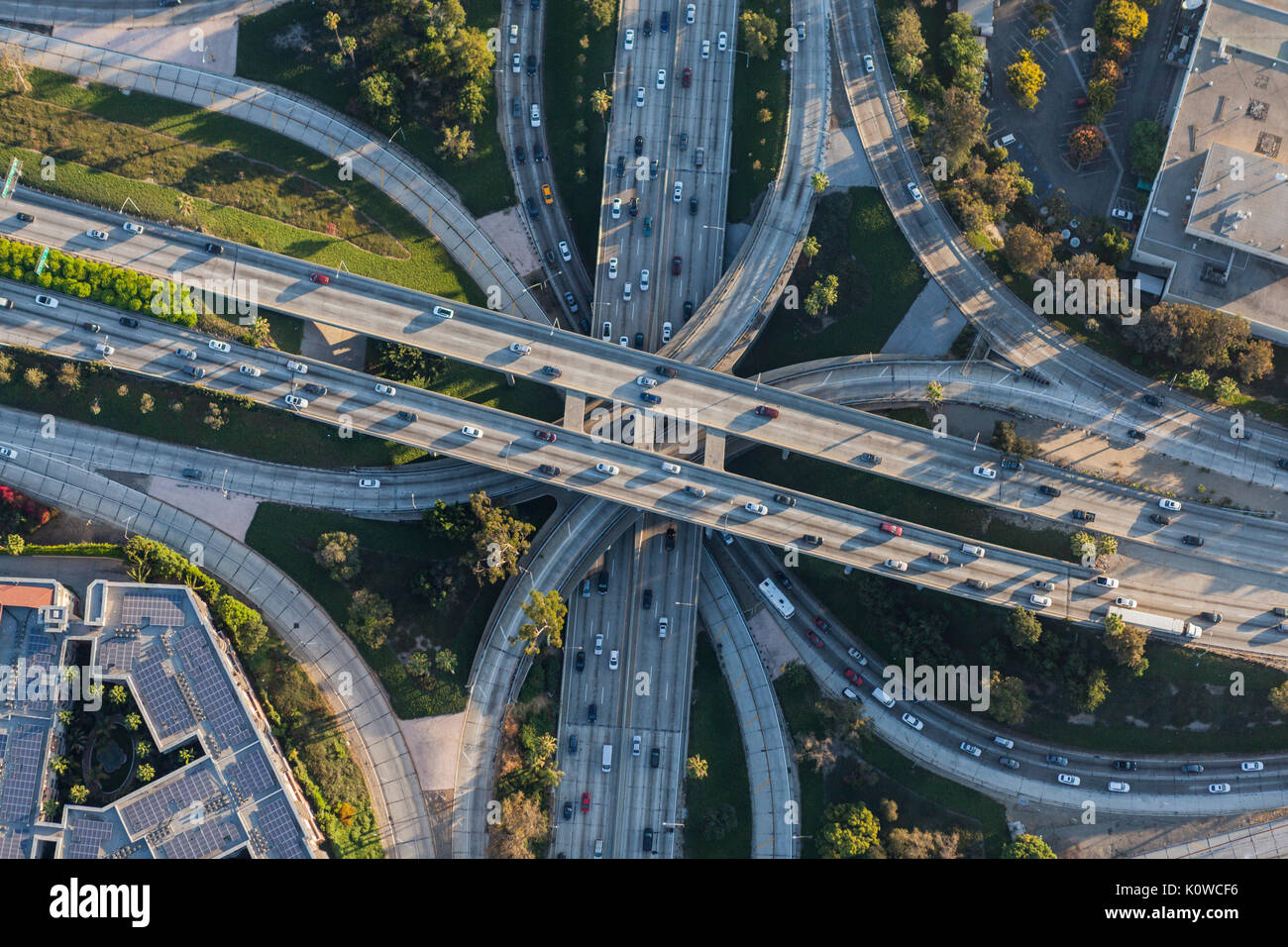 Los Angeles Hollywood 101 and Harbor 110 four level freeway interchange ...