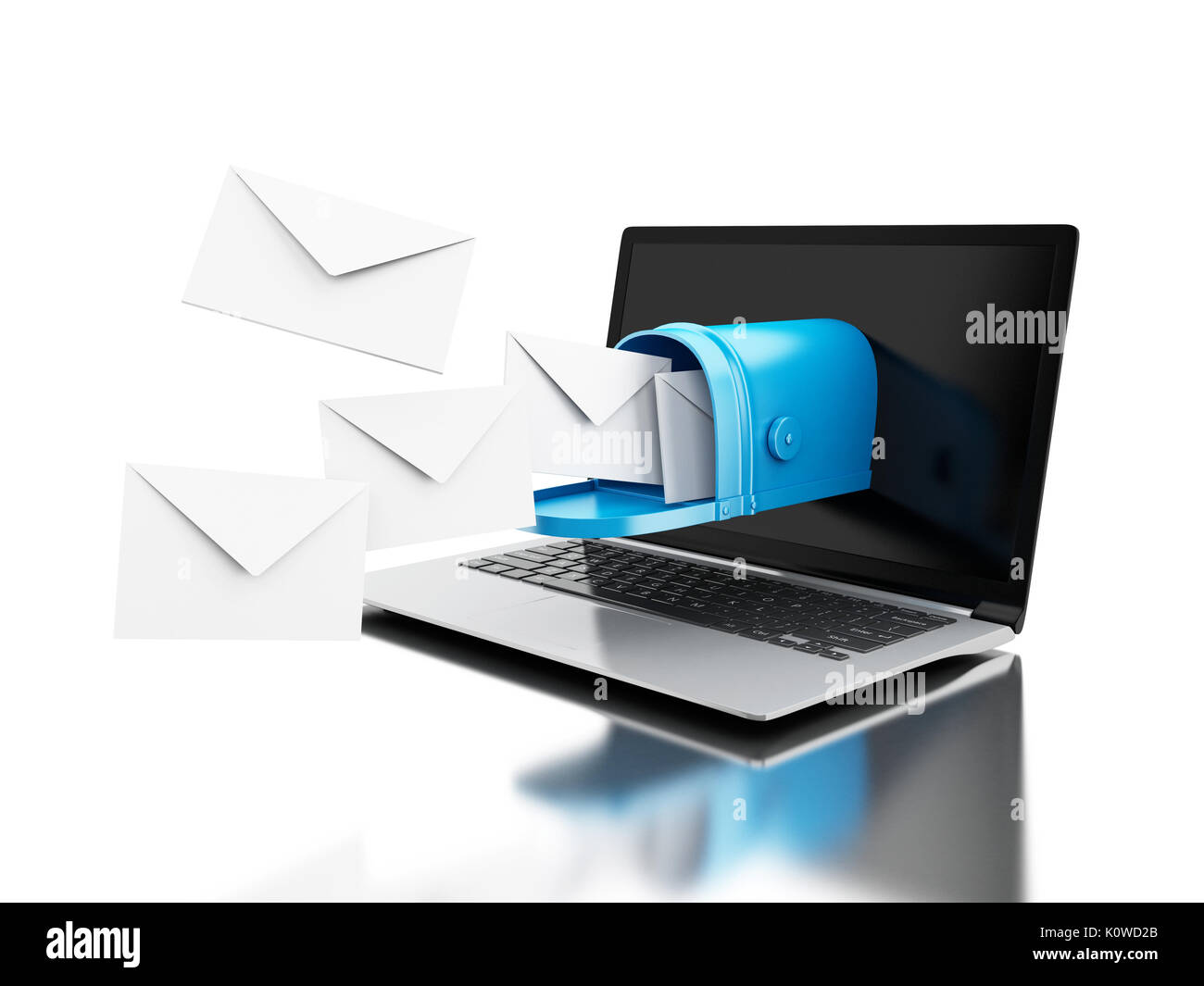 3d illustration. Mail delivery from computer laptop. Incoming mail ...