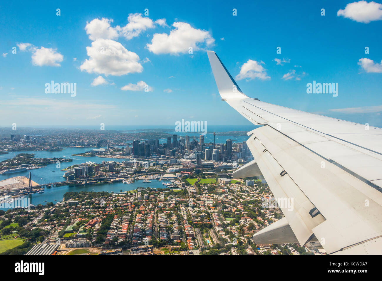 View from a plane, aerial view of Sydney, skyline with financial ...