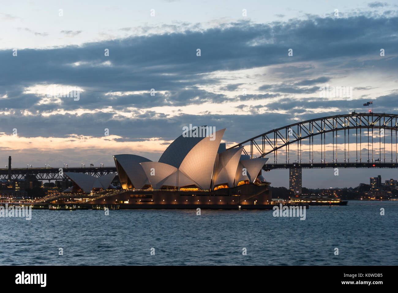 Circular Quay and The Rocks at dusk, skyline with Sydney Opera House ...