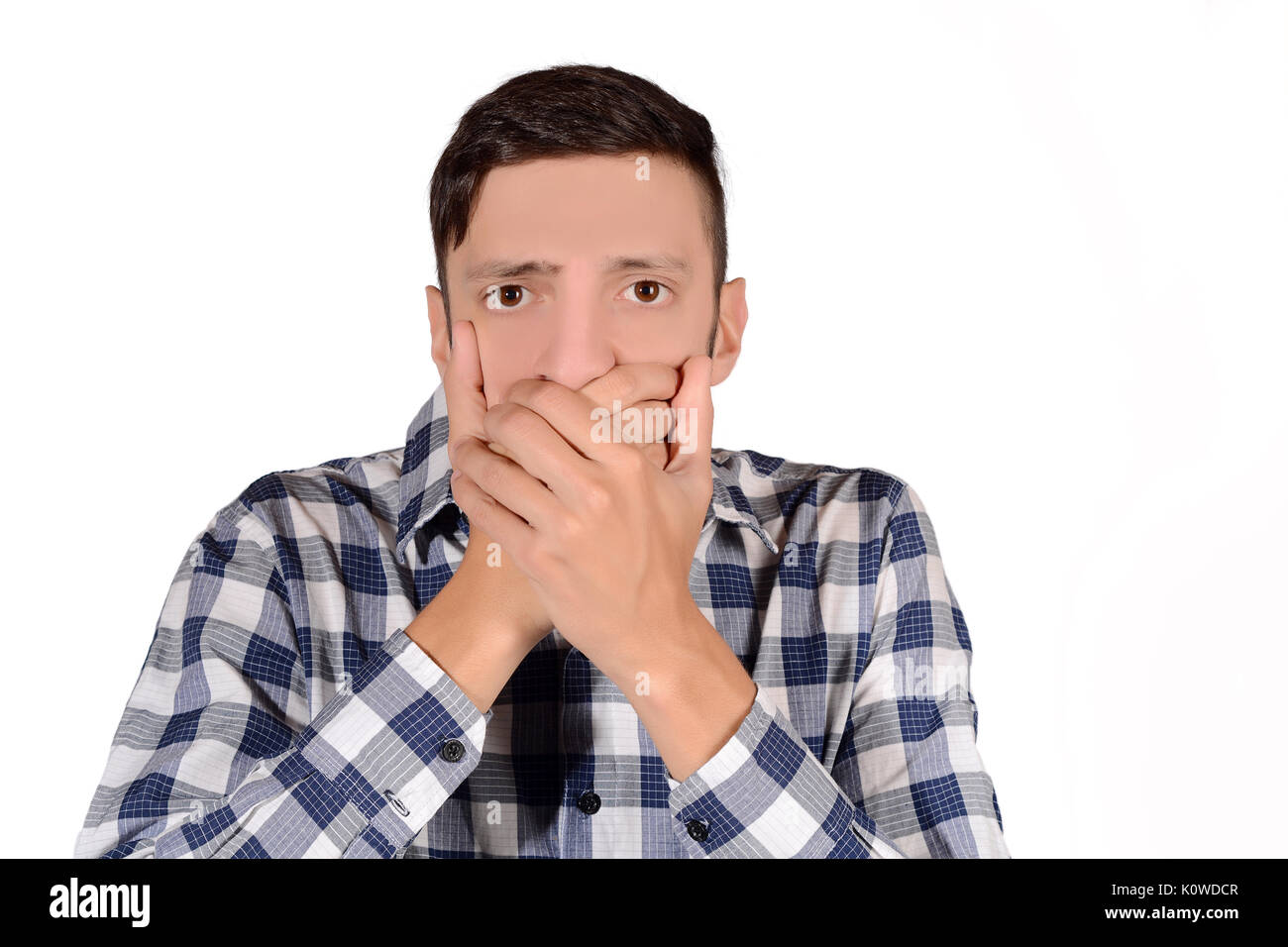 Portrait of a young man shocked. Isolated white background Stock Photo ...
