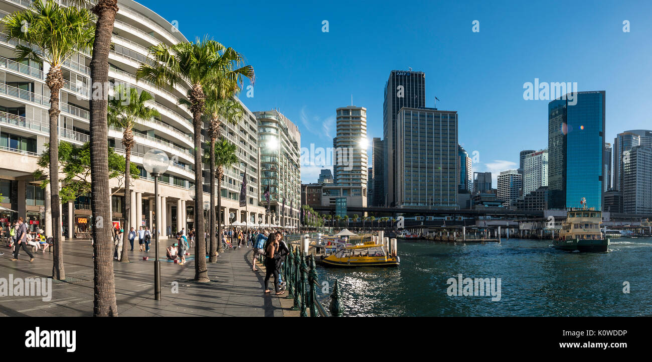Harbor promenade and financial district, docklands The Rocks, Sydney ...