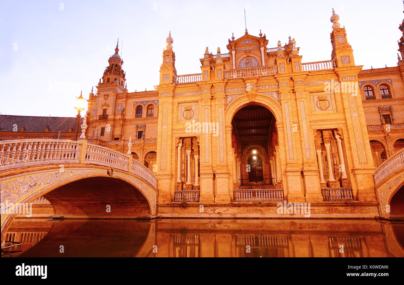 Spain square (Plaza de España) at night. Sevilla - Spain Stock Photo ...