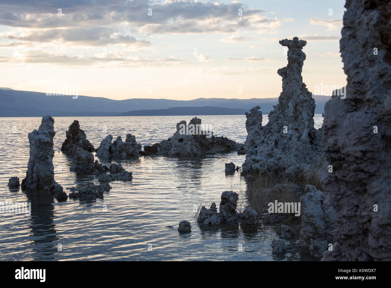Rock formations at sunset at Mono Lake Tufa State Reserve Stock Photo ...