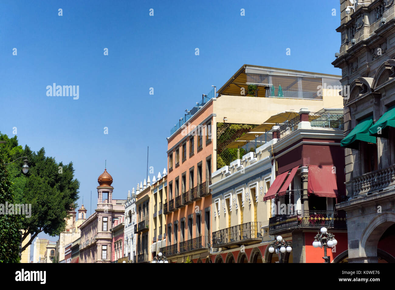 View of buildings in the historic center in Puebla, Mexico Stock Photo ...