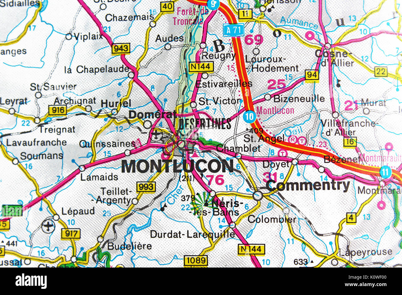 Montlucon map city map road map Stock Photo - Alamy