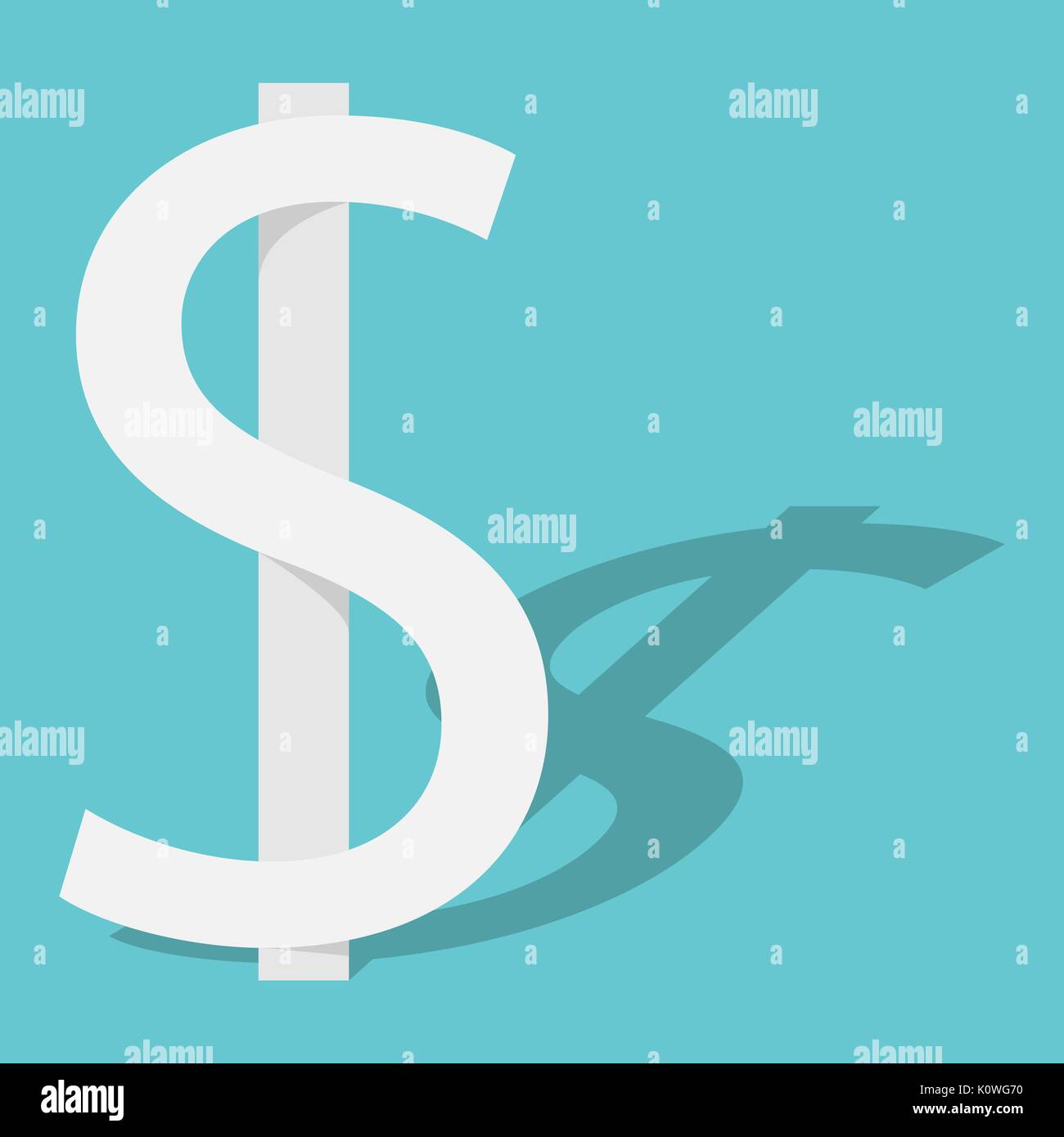 Dollar sign with shadow.Blue background.Vector flat illustration Stock ...