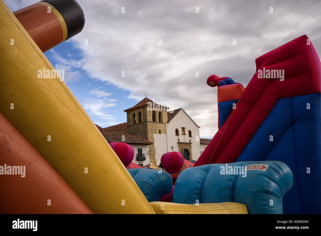 inflatable children's playground at fiesta time in Villa de Leyva ...