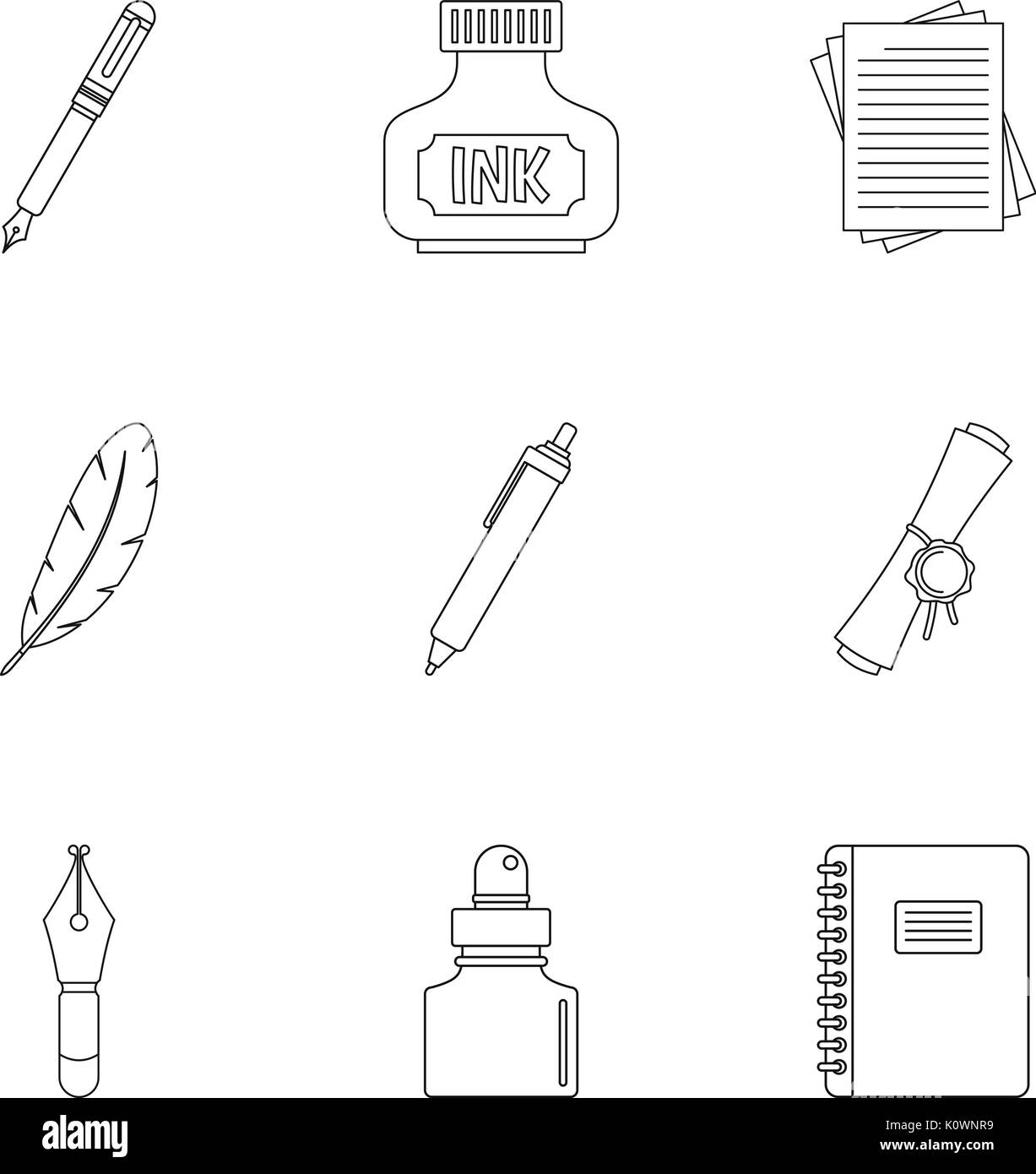 Pen icon set, outline style Stock Vector Image & Art - Alamy