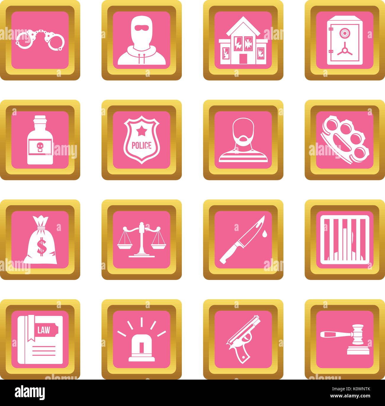 Crime and punishment icons pink Stock Vector Image & Art - Alamy