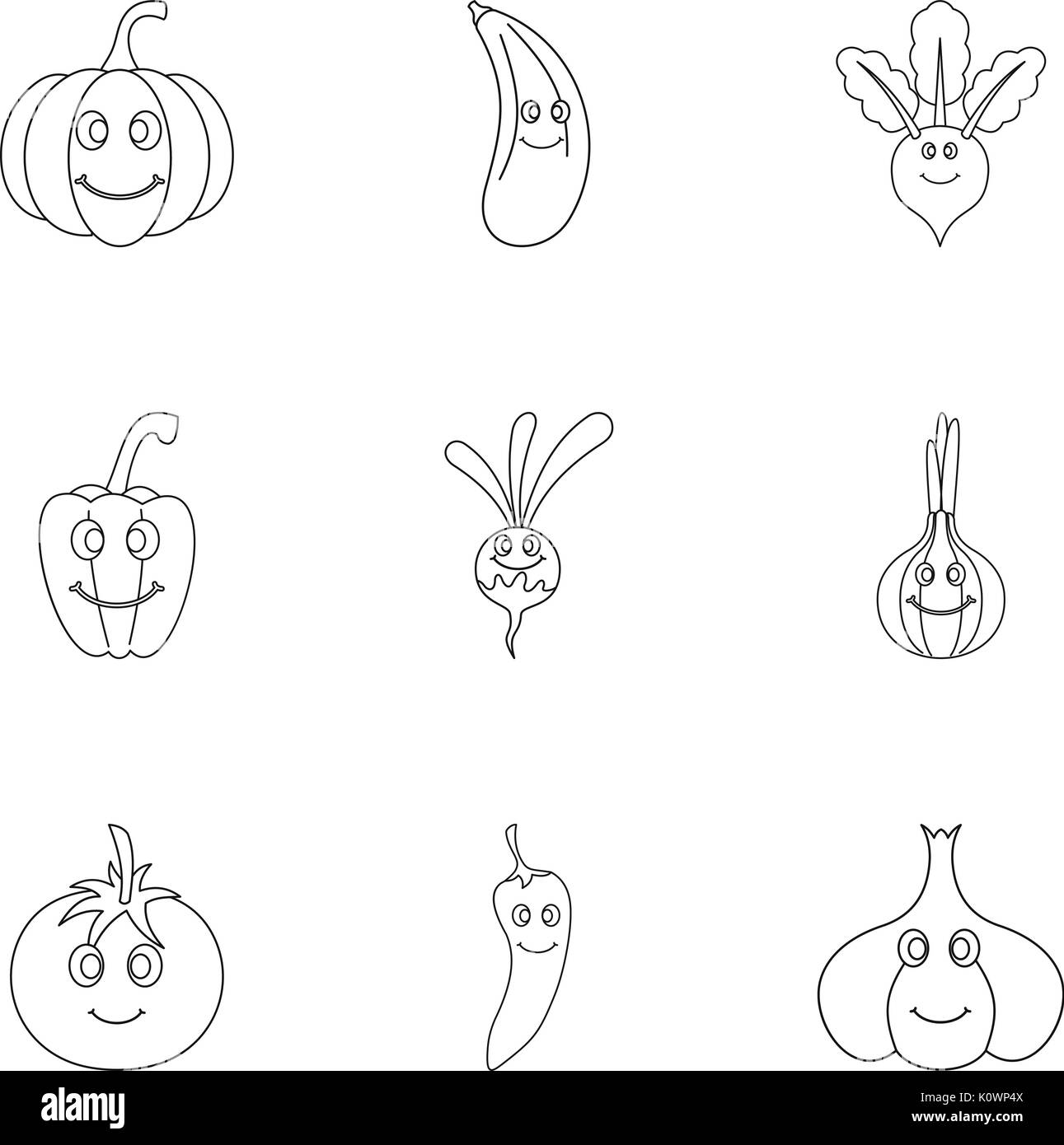 Funny vegetables icon set, outline style Stock Vector Image & Art - Alamy