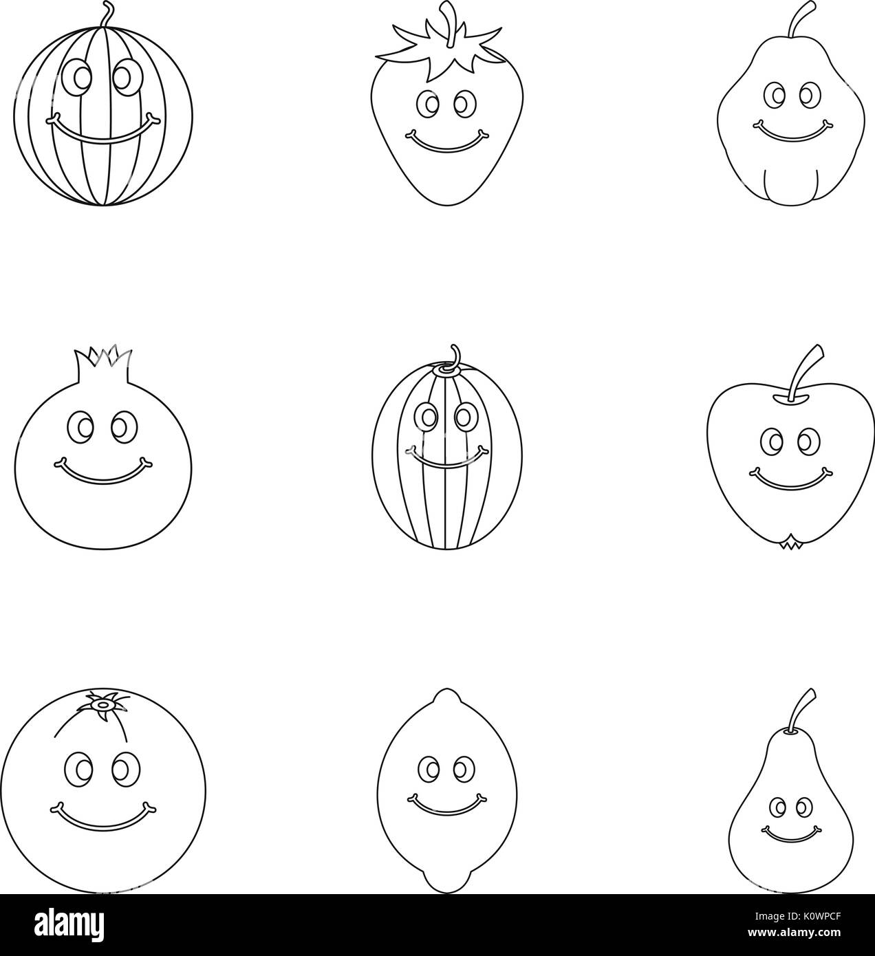 Fruit character icon set, outline style Stock Vector Image & Art - Alamy