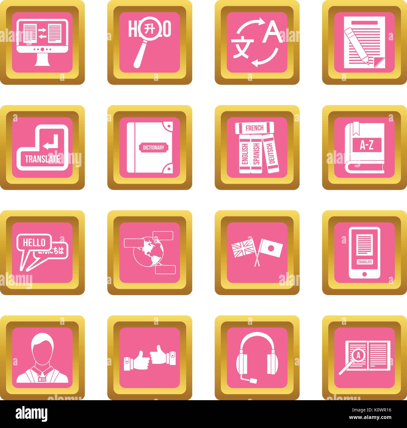 Learning foreign languages icons pink Stock Vector Image & Art - Alamy