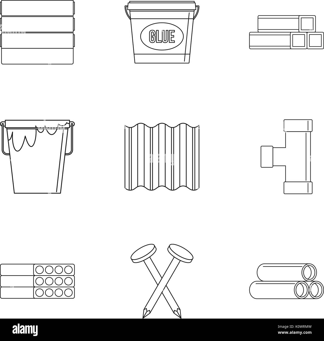 House construction material icon set, outline style Stock Vector Image ...