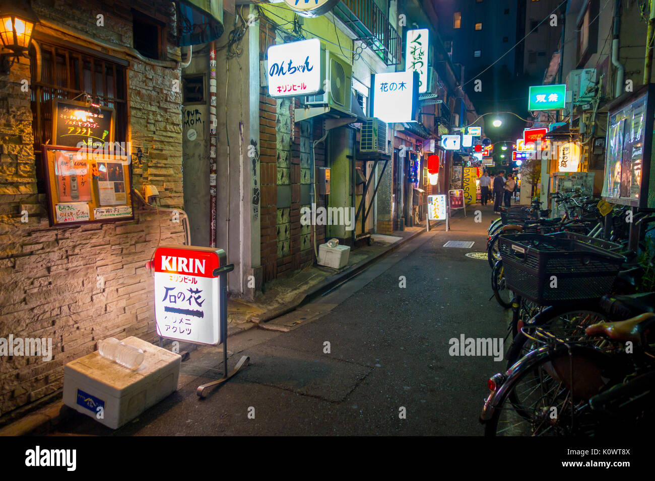 TOKYO, JAPAN JUNE 28 - 2017: Traditional back street bars in Shinjuku ...
