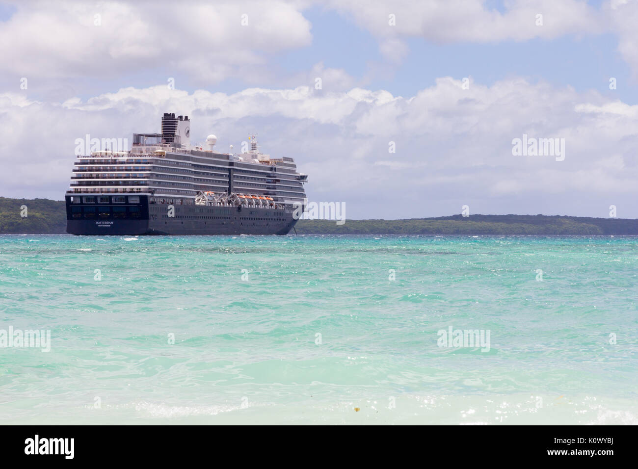 The Holland America line cruise ship Oosterdam anchored of Easo beach ...