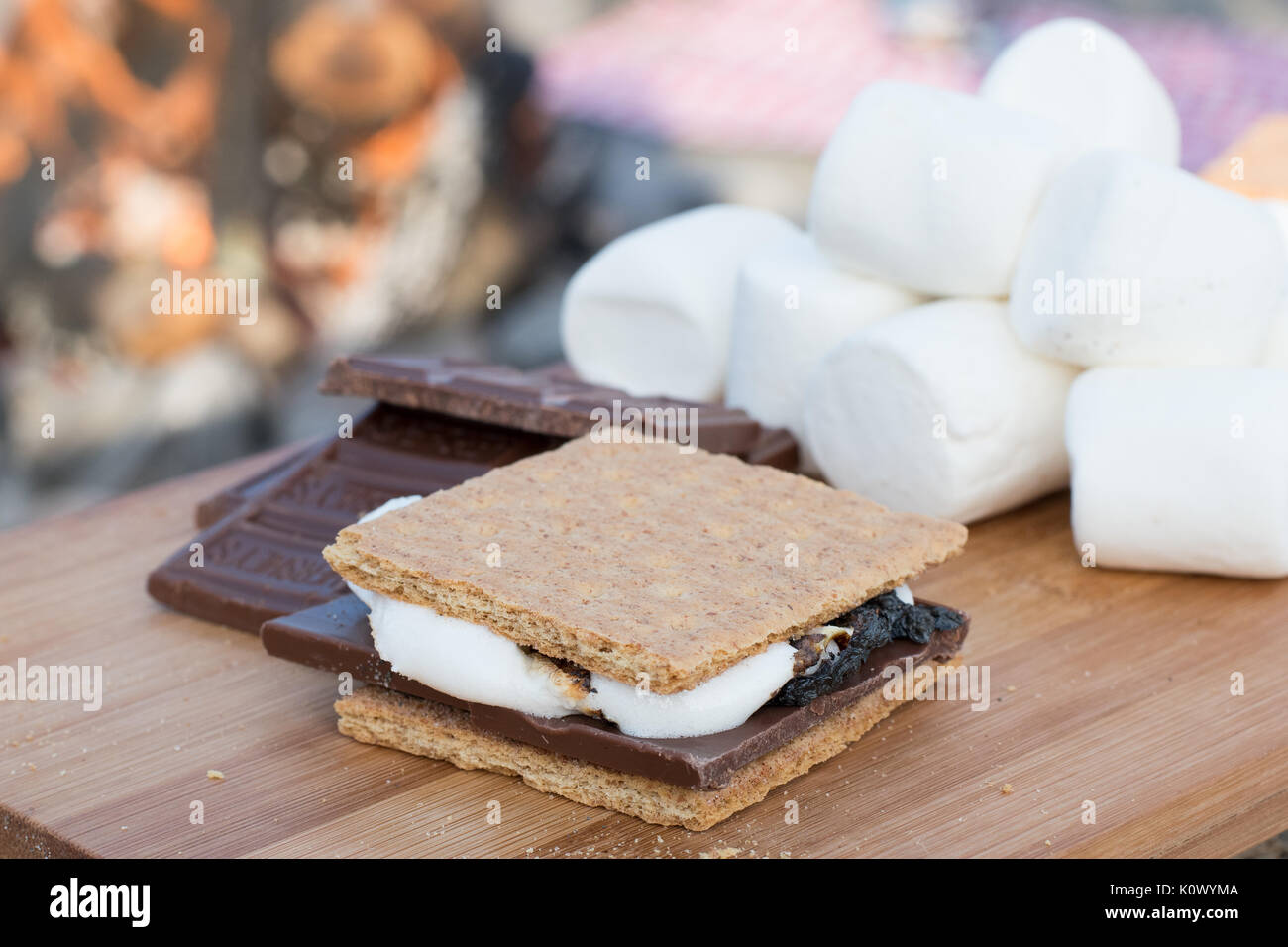 Smores Ingredients at a Beach Bonfire with Chocolate, Marshmallow, and ...