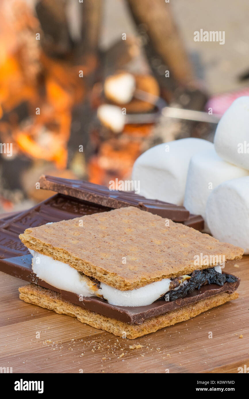 Smores Ingredients at a Beach Bonfire with Chocolate, Marshmallow, and ...