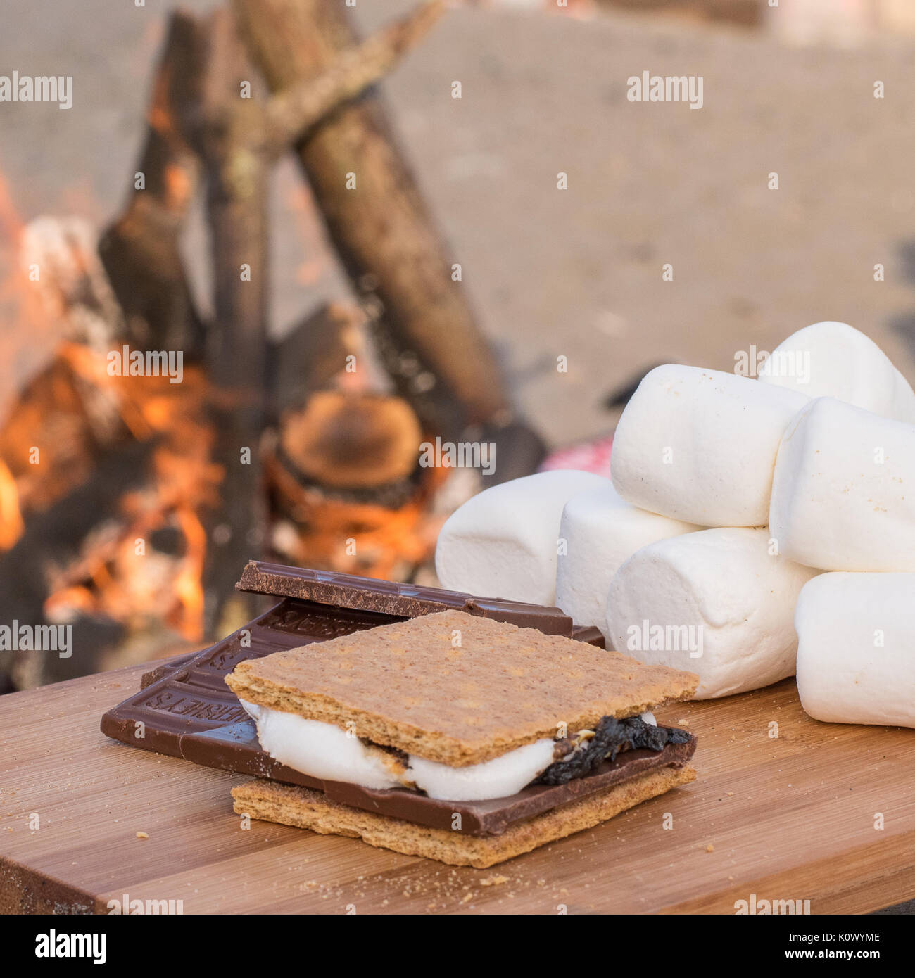 Smores Ingredients at a Beach Bonfire with Chocolate, Marshmallow, and ...
