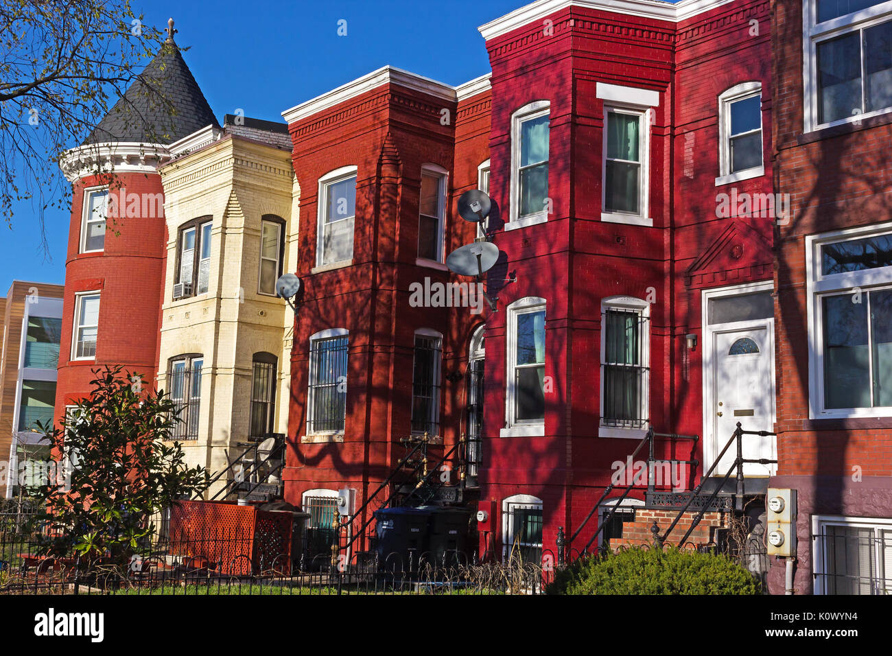 Urban architecture suburban Washington DC, USA. Row houses in downtown ...