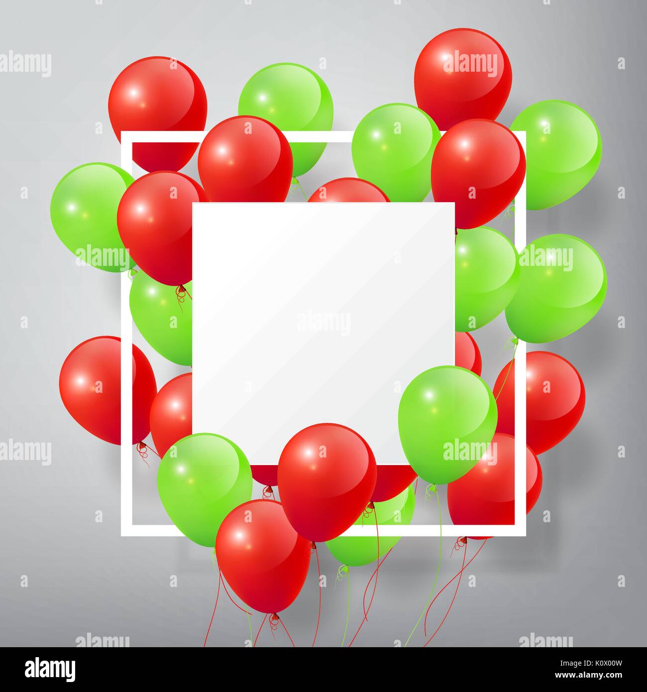Flying Realistic Glossy Green Red Balloons with square white blank and ...