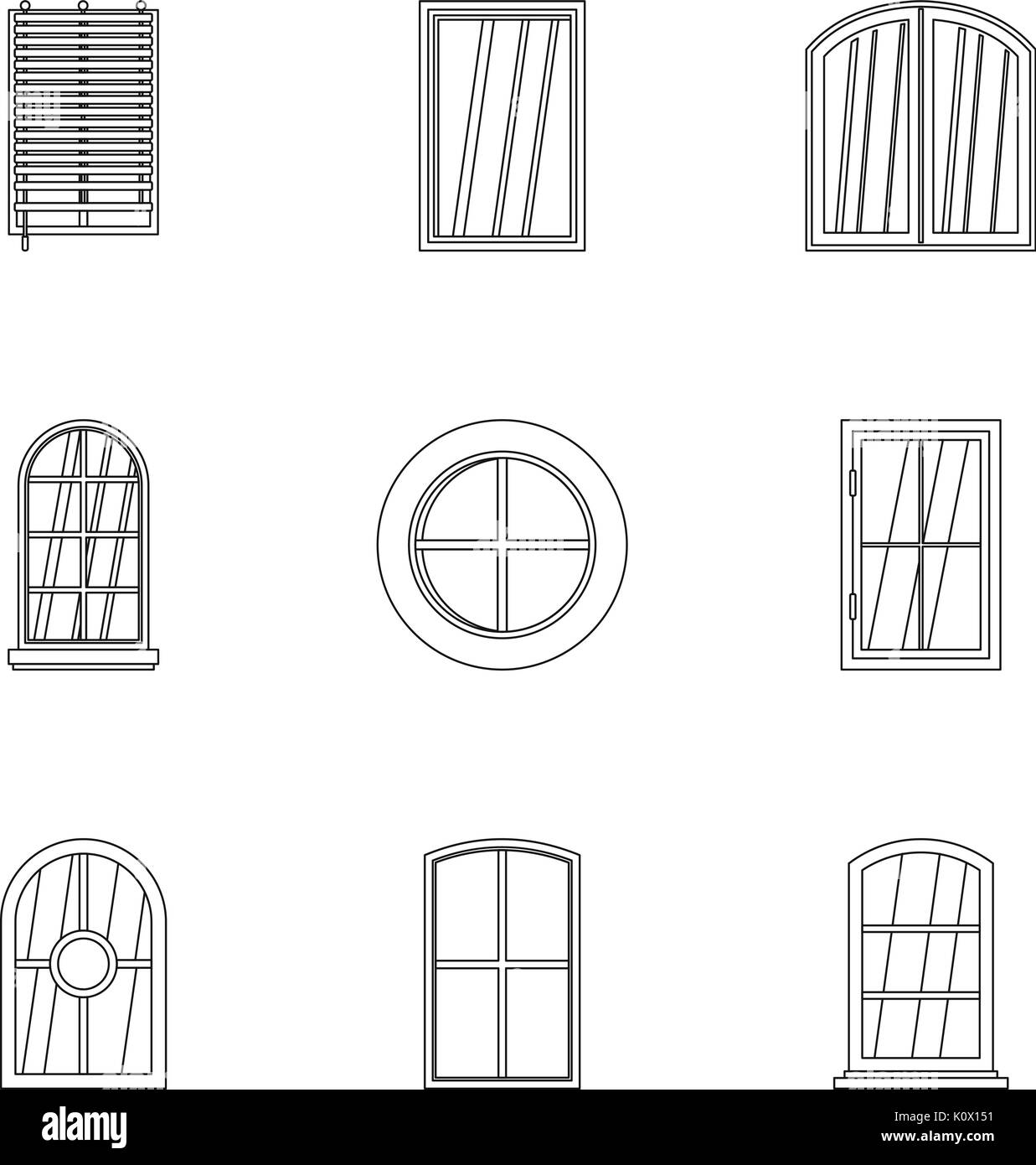 Architectural window icon set, outline style Stock Vector Image & Art ...