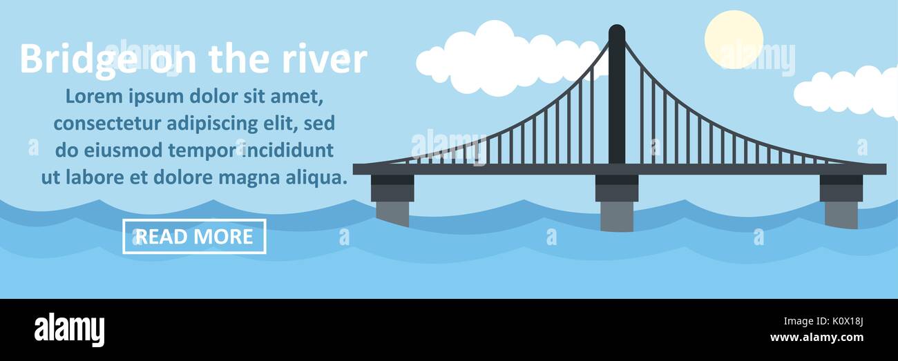 Bridge on the river banner horizontal concept. Flat illustration of ...