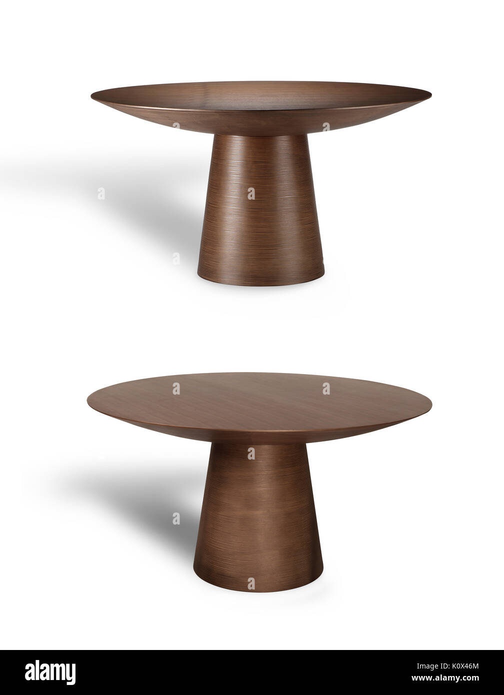 Wooden brown Design round table on white background Stock Photo - Alamy