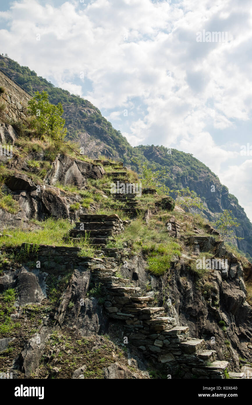 Ancient stone ladder on the Italian Alps Stock Photo - Alamy