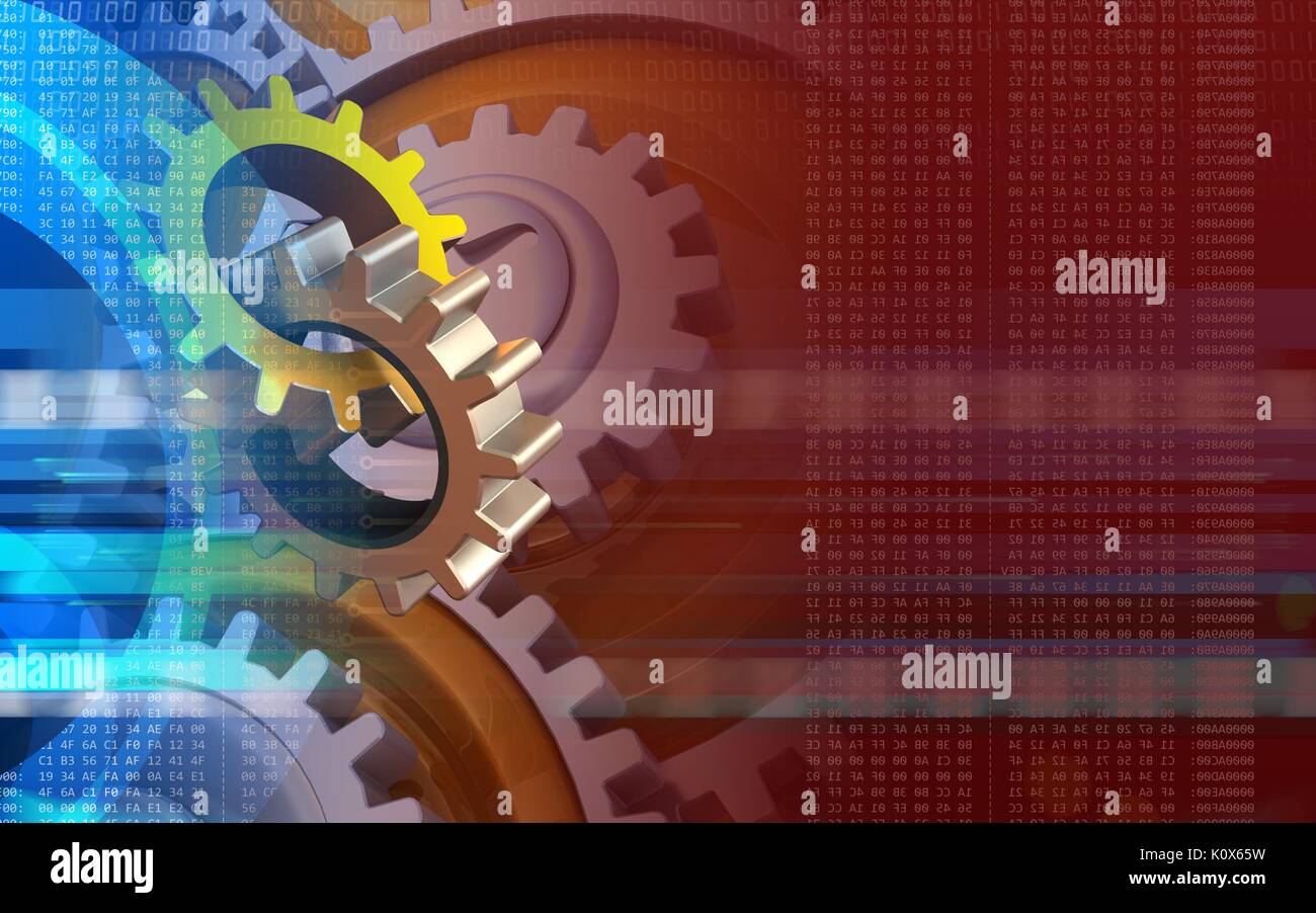 3d illustration of gears over red background with gears Stock Photo - Alamy