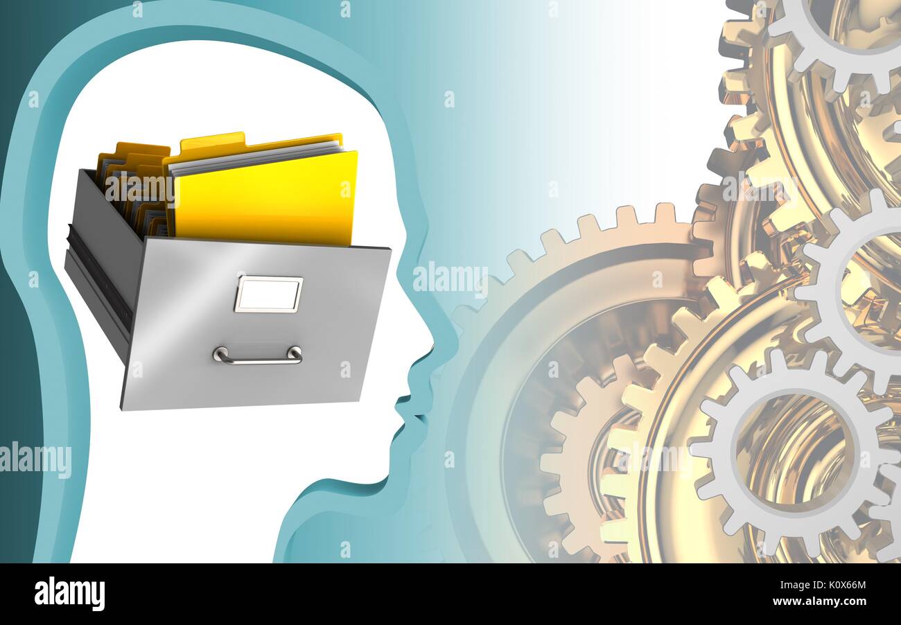 3d illustration of archive over white background with gears system ...