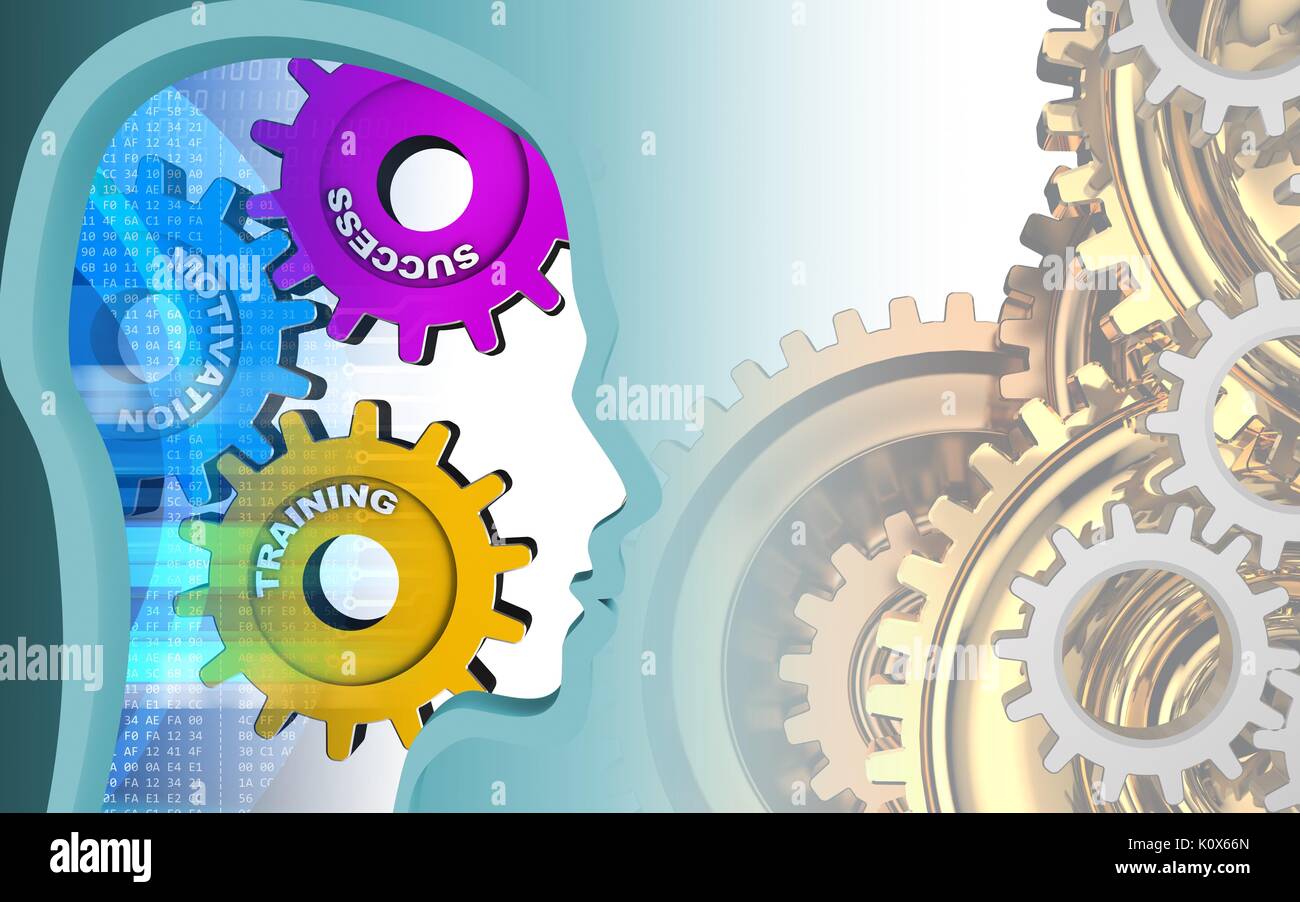 3d illustration of success system over white background with gears ...