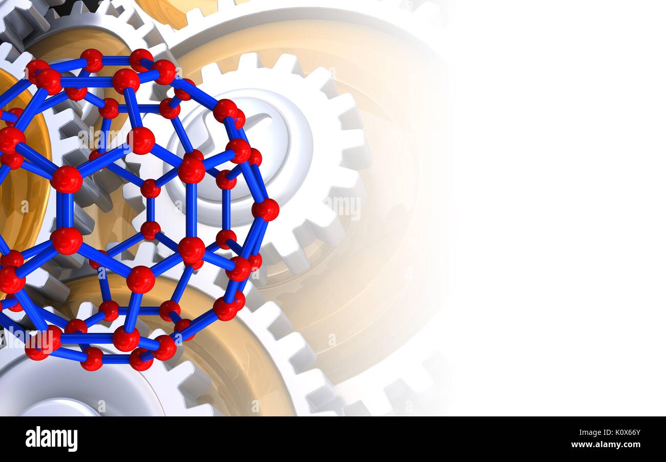 3d illustration of molecular structure over white background with gears ...