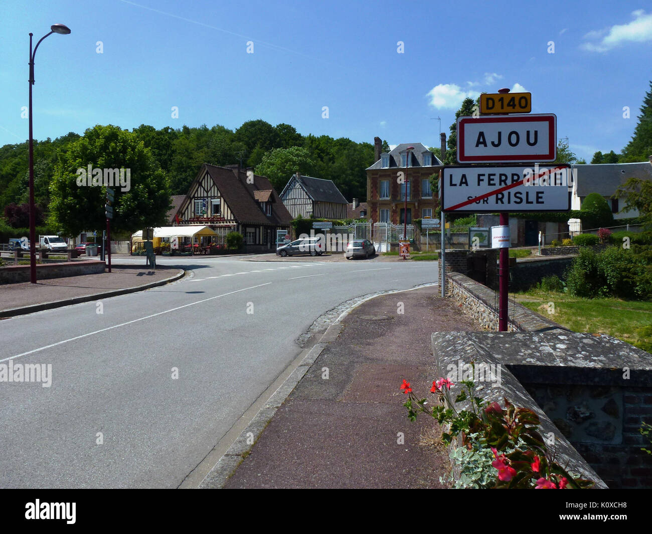 Ajou (Eure, Fr) city limit sign Stock Photo - Alamy