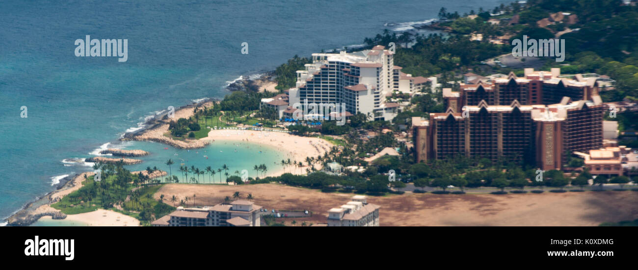 Aerial view of Disneys Aulani resort and Ko Olina Lagoon Stock Photo ...