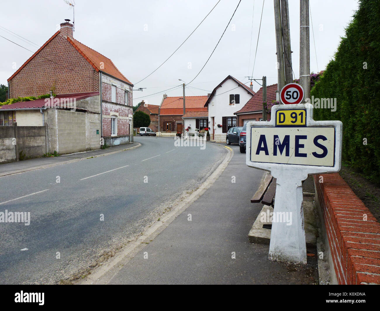 Ames (Pas de Calais, Fr) city limit sign Stock Photo - Alamy