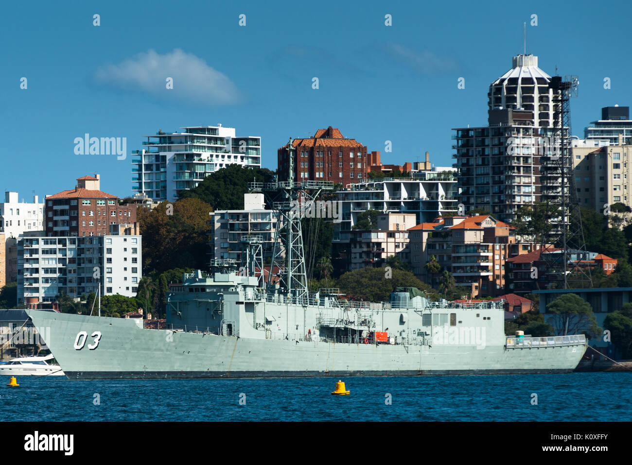 Warship HMAS Sydney at Garden Island Naval base, Potts Point, Sydney ...