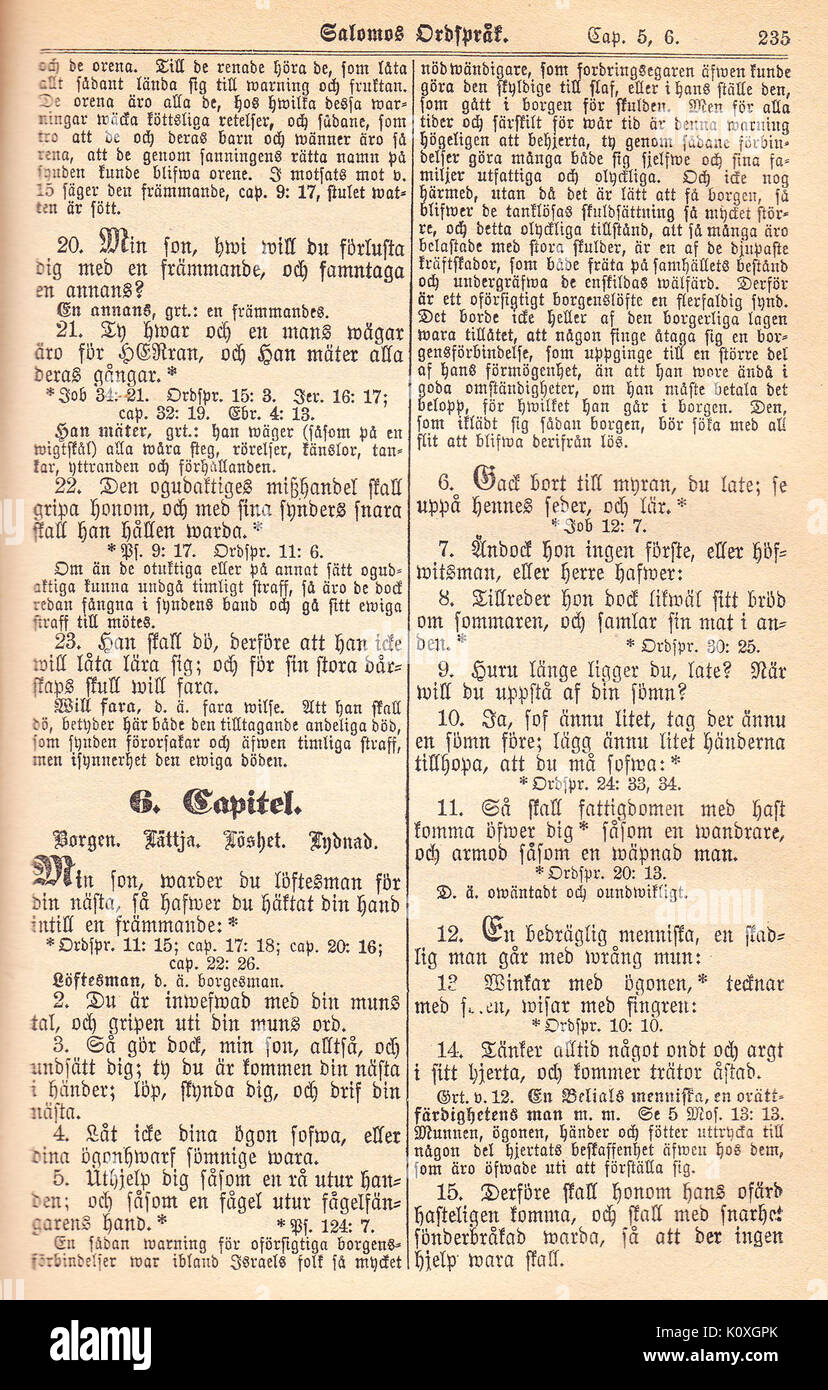 A page from 'Biblia Fjellstedt II' (1890), a historical Bible publication, possibly focused on ...