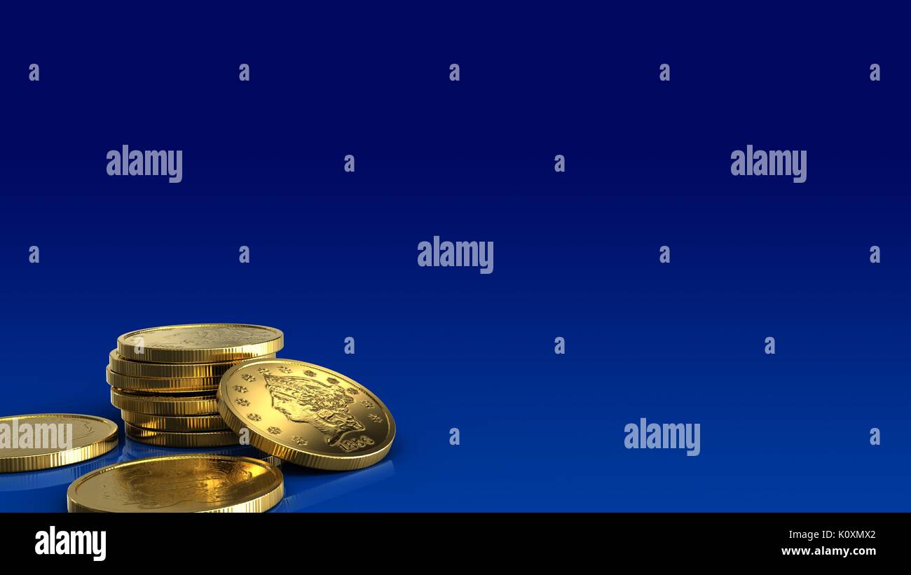 3d illustration of golden coins over blue gradient background Stock ...