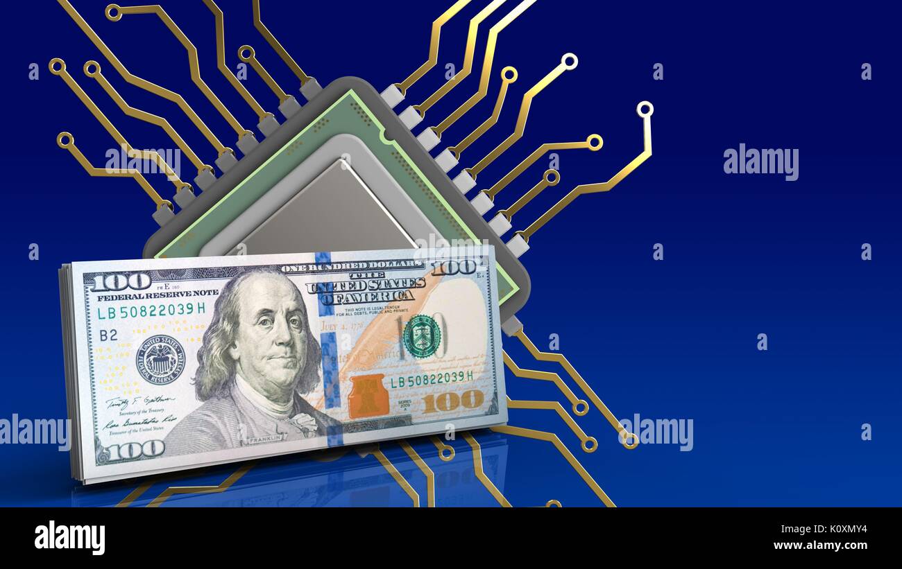 3d illustration of cpu over blue gradient background with cash Stock ...