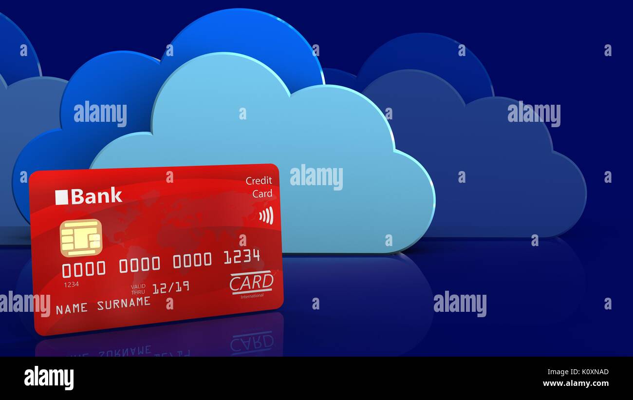 3d illustration of clouds over clouds background with bank card Stock ...