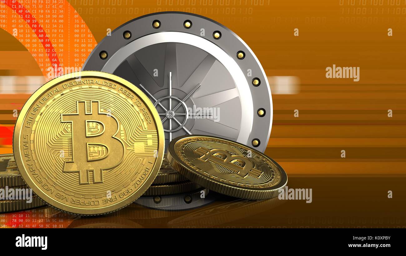 3d illustration of valut door over orange cyber background with ...