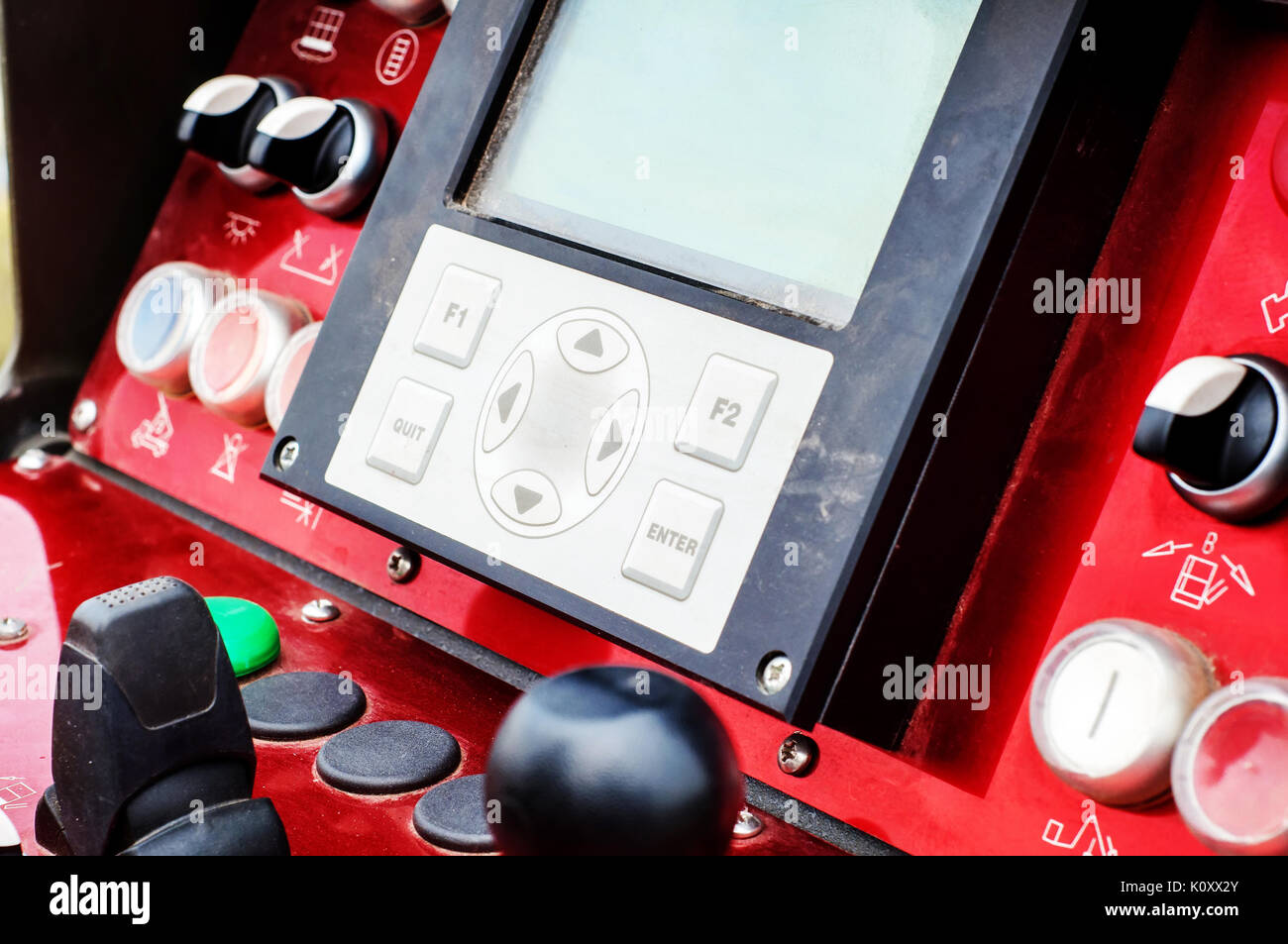 Red fire ladder console, stains have a lot of traces of use Stock Photo ...