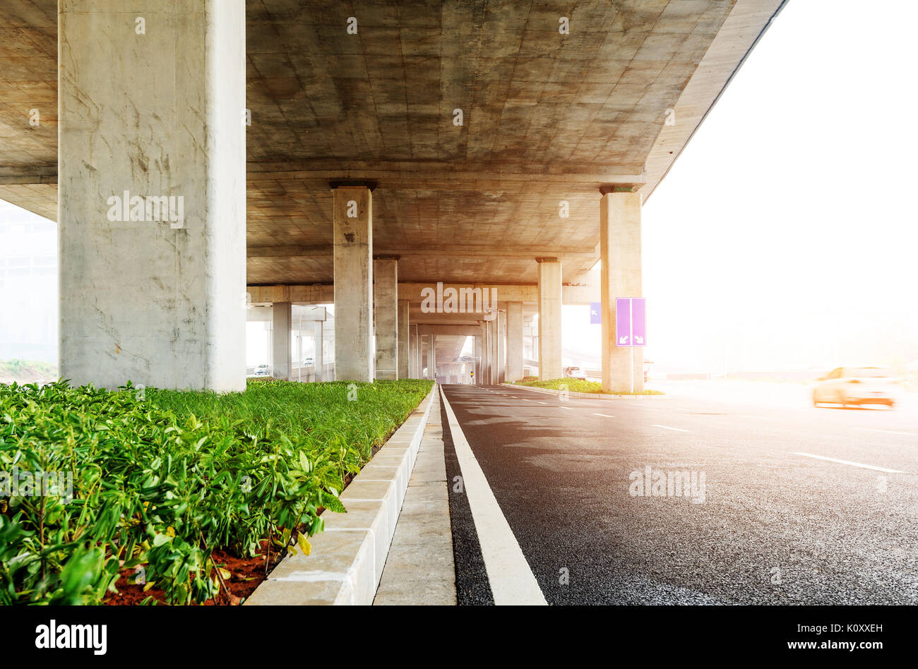 Viaduct entrance, modern city dusk landscape, China Nanchang Stock ...