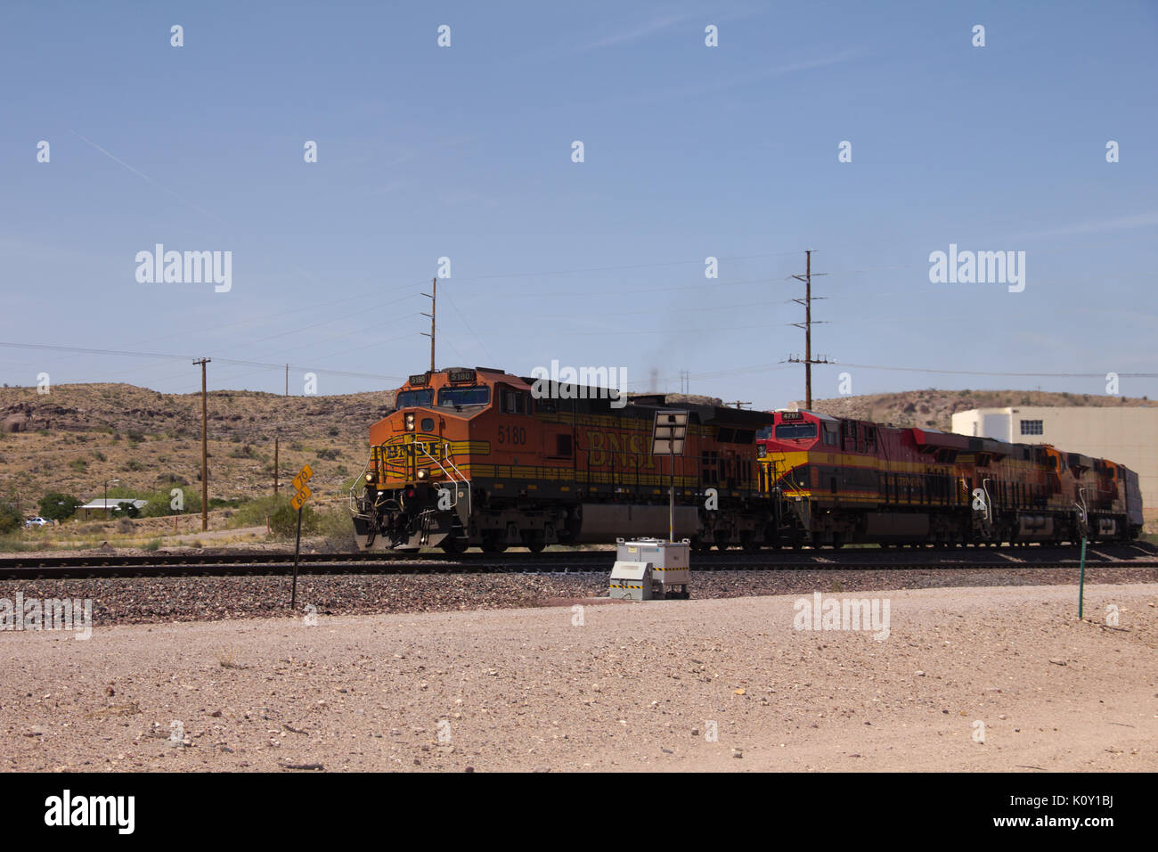 American Freight train passing by along Route 66 Stock Photo - Alamy