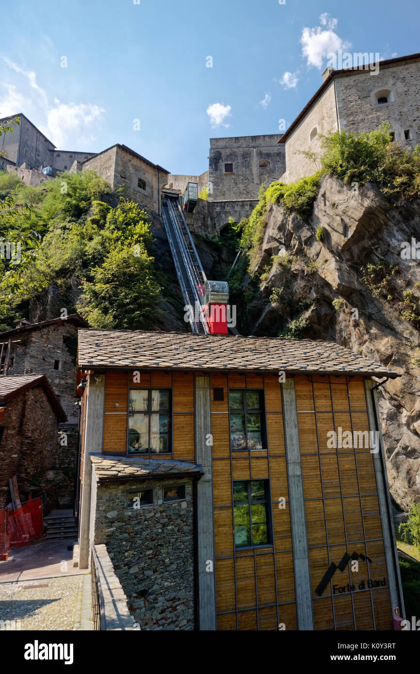 Fort Bard, Valle d'Aosta, Italy - August 18, 2017: Wooden structure ...
